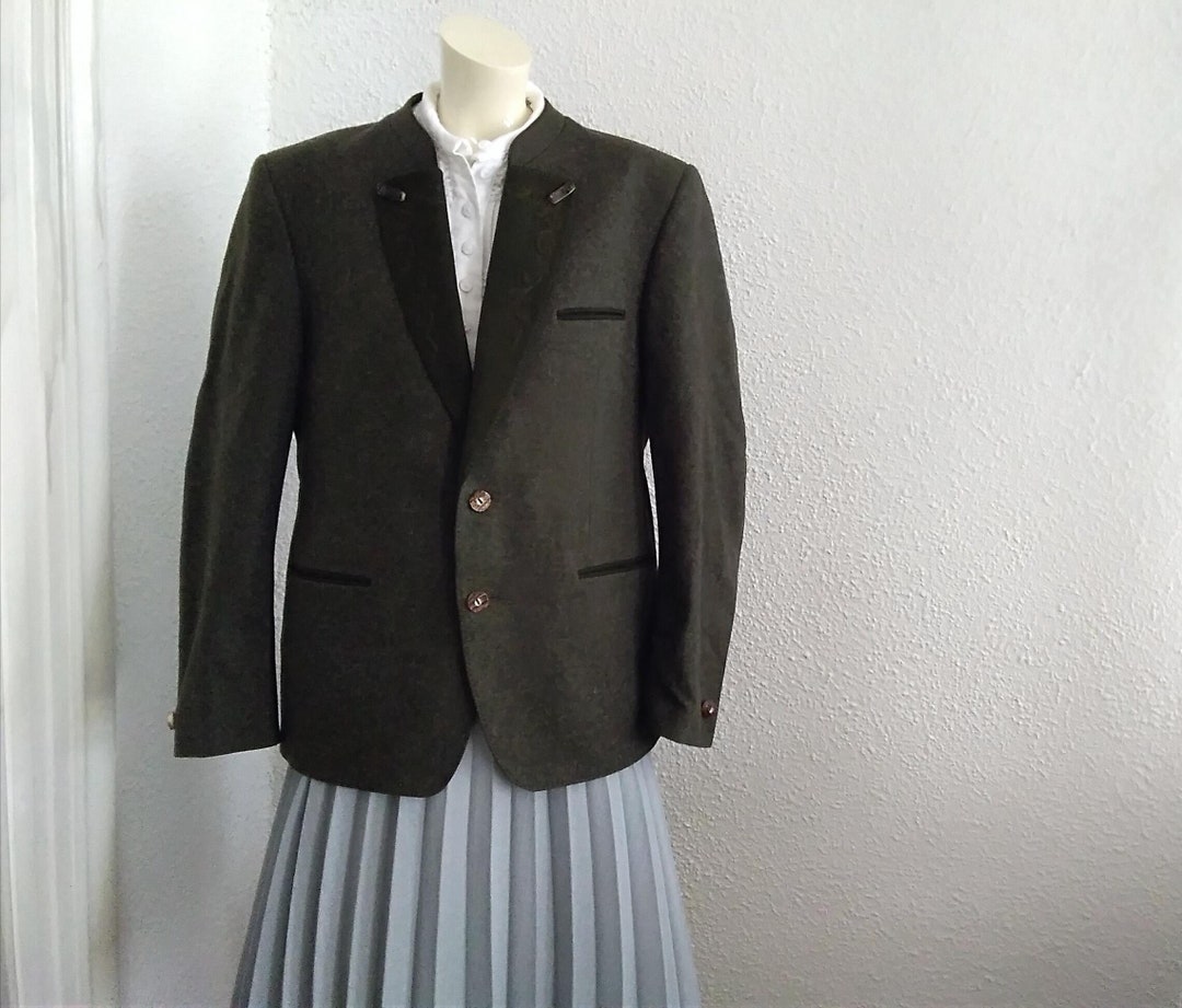 70s Folk Austrian Men Blazer Wool Blazer Embroidered Collar Blazer ...