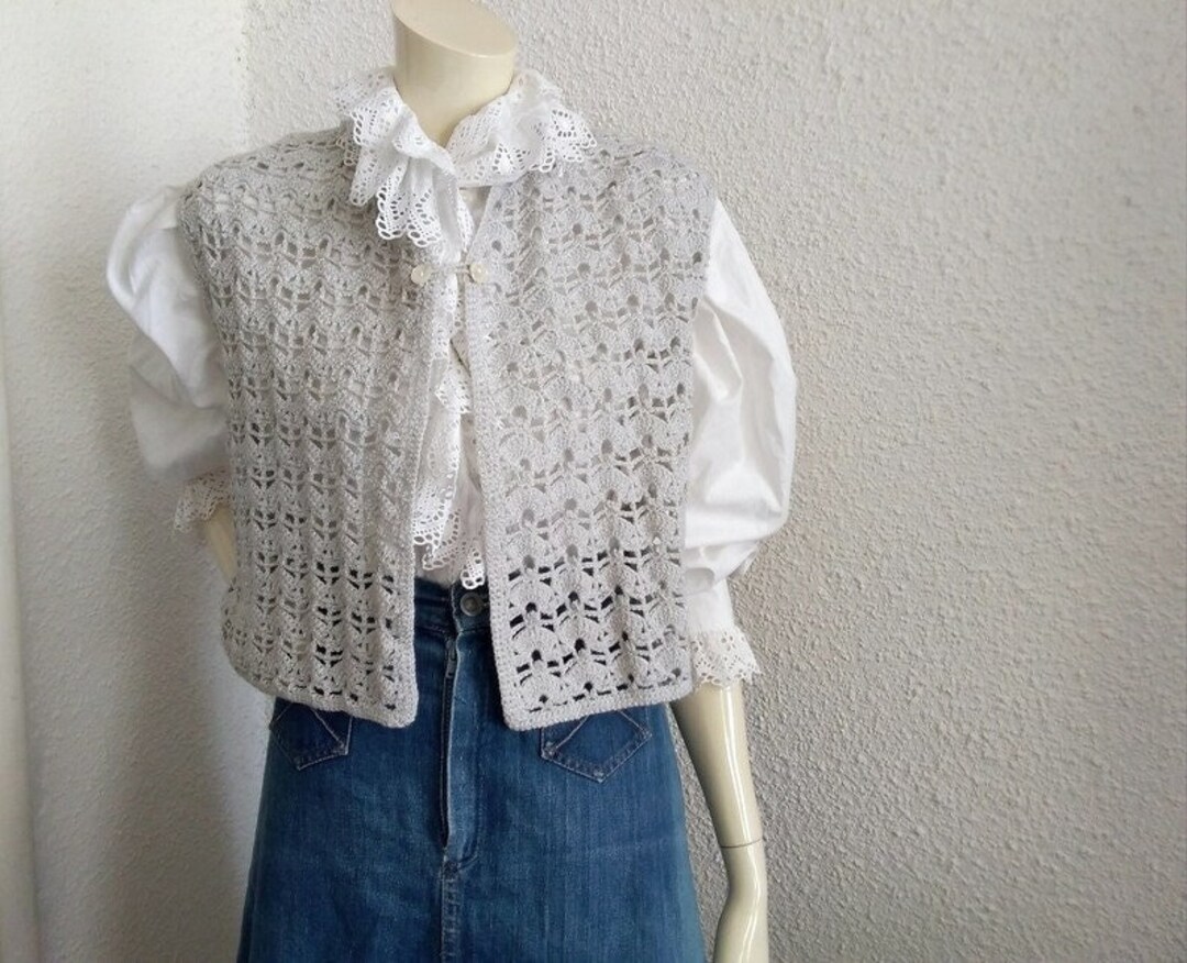 60s Crochet Vest Lace Pattern Lurex Vest Bohemian Summer Vest Cropped ...