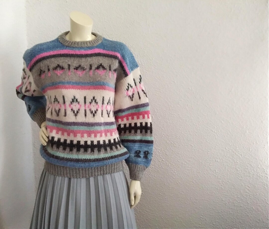 80s Pop-art Sweater Crew-neck Colorful Men Women Sweater Aztec Print ...