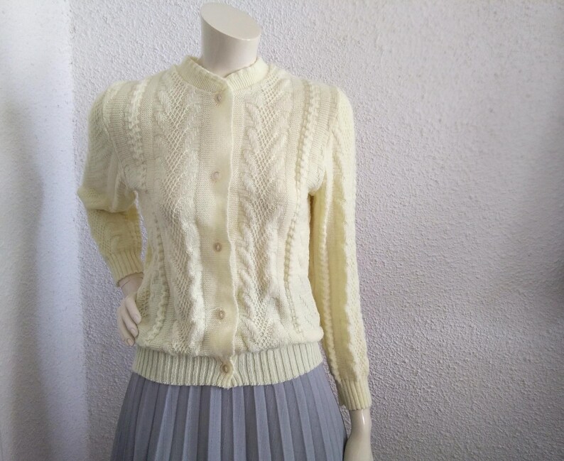 60s Mod Cardigan Pastel Yellow Cardigan Neon Cardigan Cable Knit ...