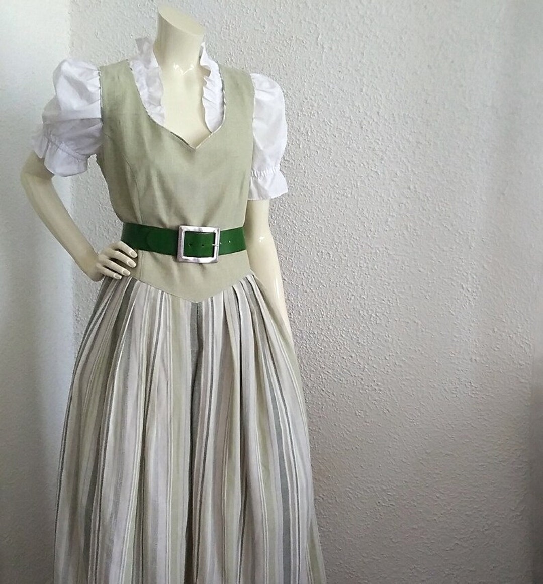 80s Austrian Folk Dress 14 US Size Tyrolean Bavarian Dress Striped ...