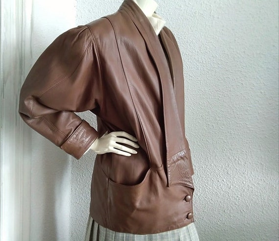 80s leather jacket relaxed fit boxy shape jacket autu… - Gem