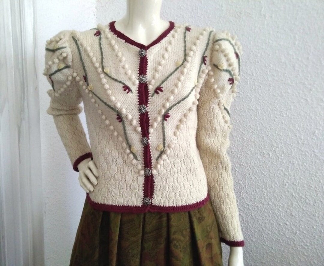 80s Folk Cardigan Handknitted Wool Sweater Austrian Cardigan Tyrolean ...