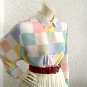 80s Pop-art Blouse Pastel Multicolor Blouse Button up Shirt Pale Color ...