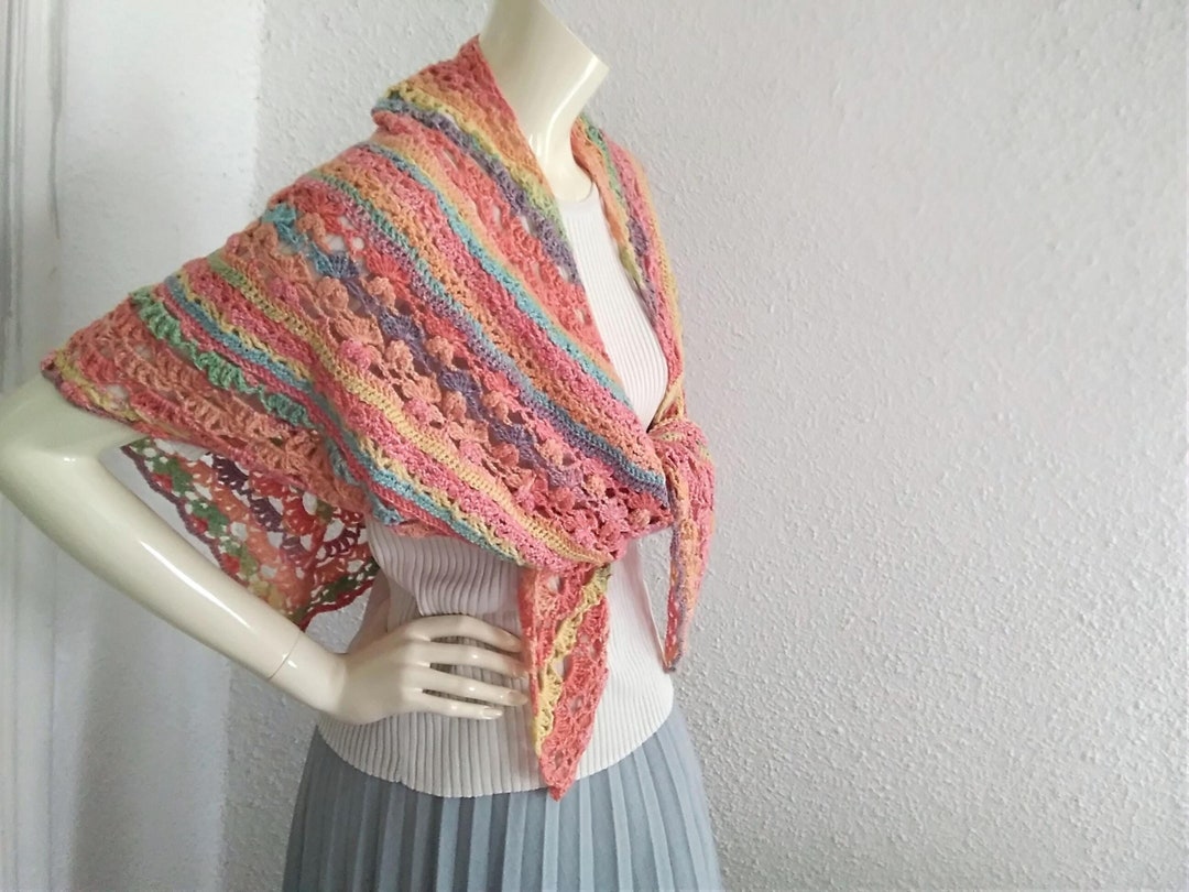 70s Crochet Lace Shawl Bolero Wrapped Shawl Spring Lace Shawl Rainbow ...
