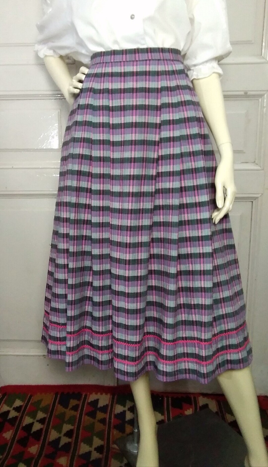 Checkered Summer Skirt Dirndl Trachten Cotton Skirt Folk Rustic Skirt ...