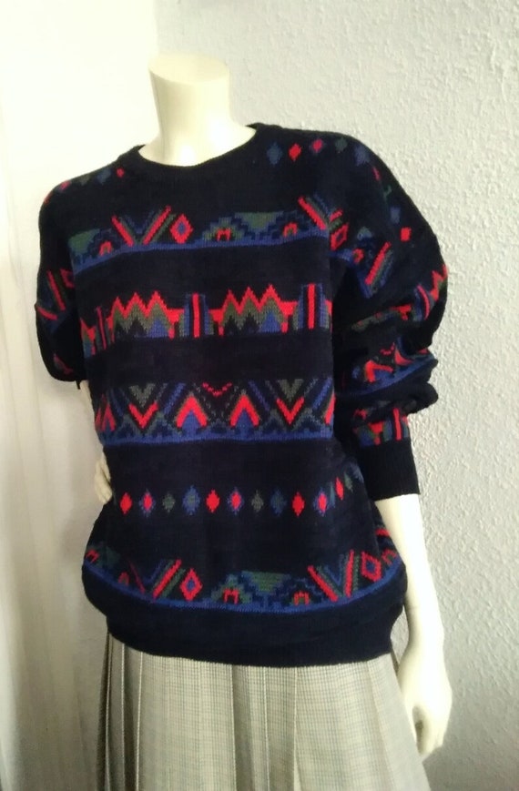 80s men's vintage sweater crazy pattern pullover prep… - Gem