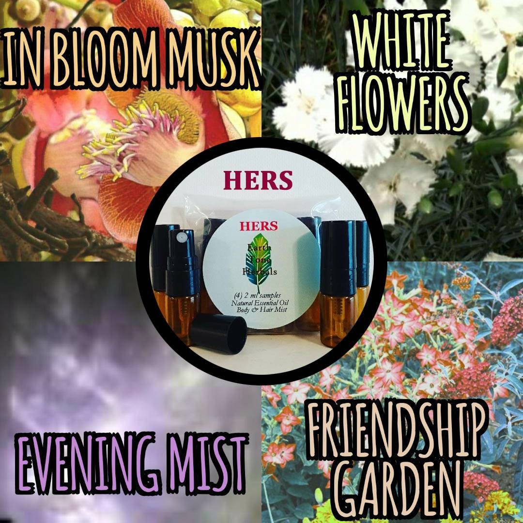 Perfume Sample Set 4-2ml Sprays hers Natural Essential Oil Body & Hair ...