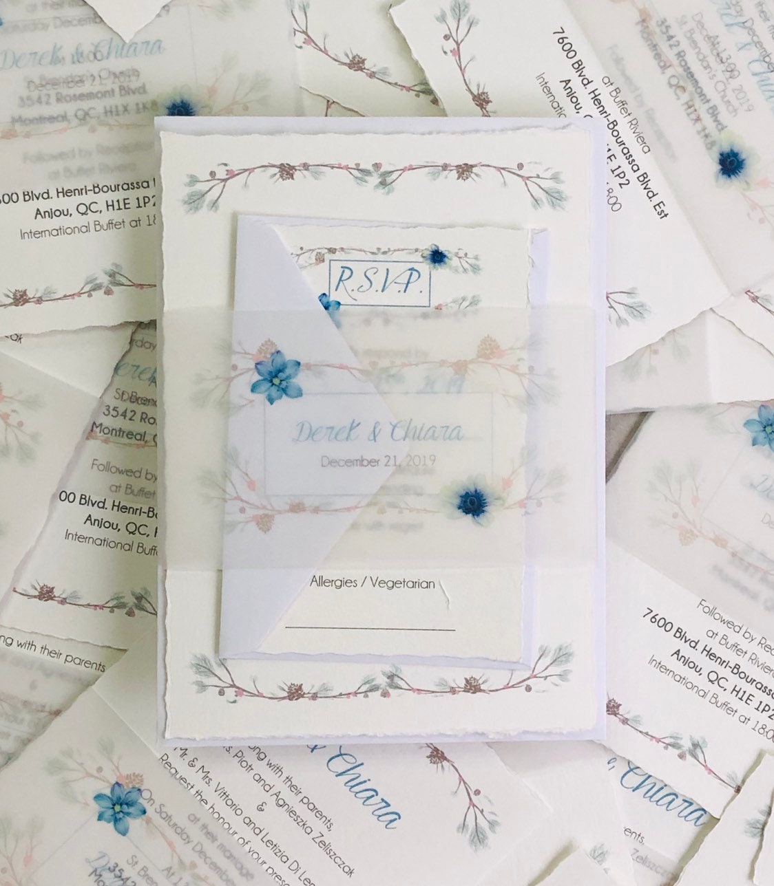 Deckled Edge Wedding Invitation Romantic Wedding Invitation | Etsy