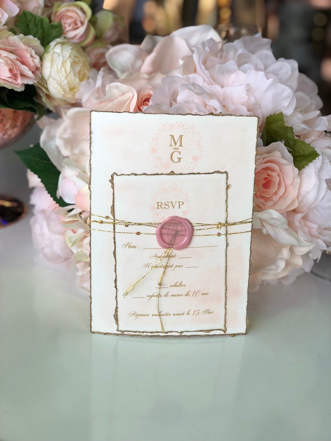 Deckled Edge Wedding Invitation, Handmade Invitation, Custom Invitation ...