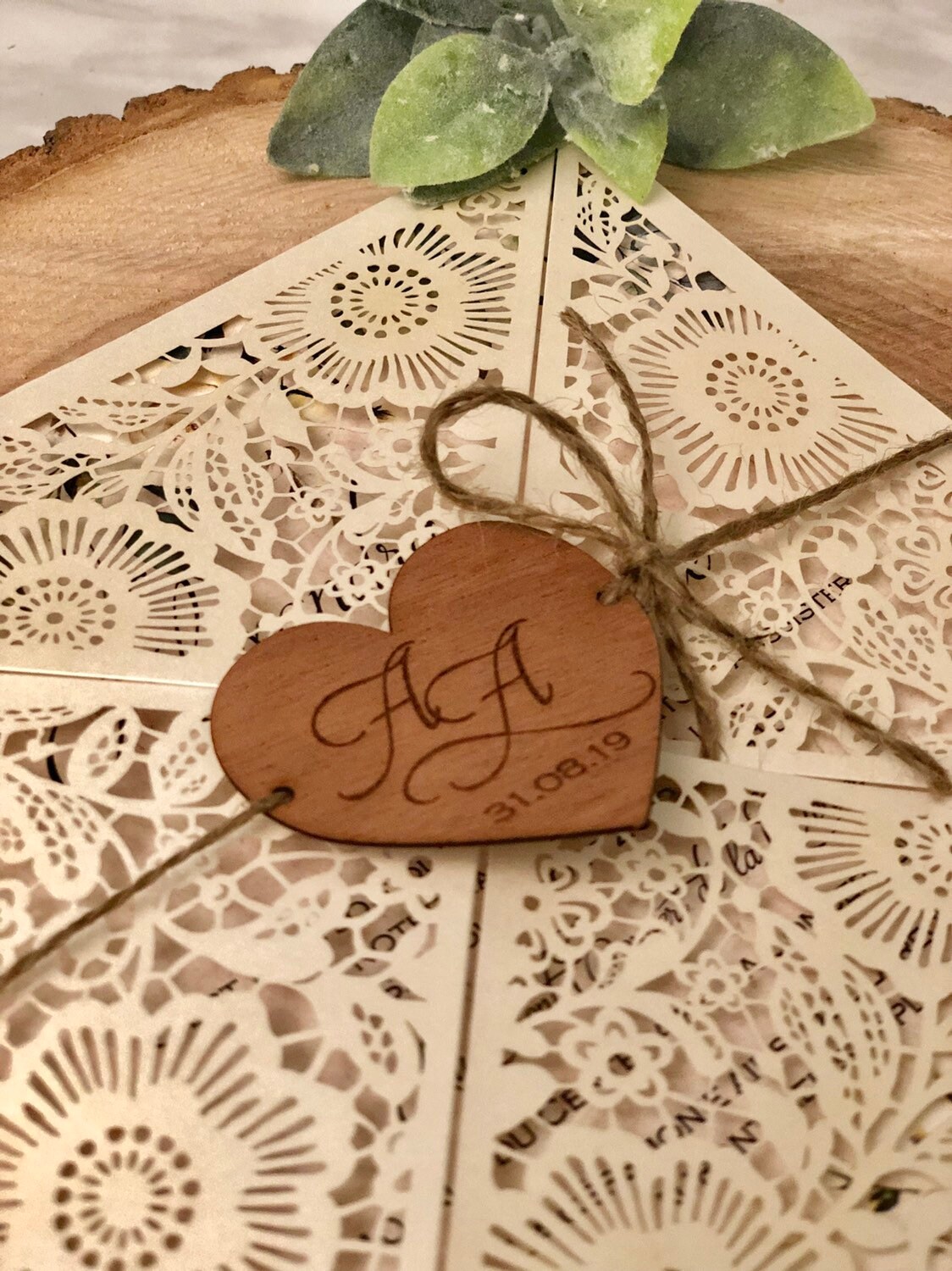 Rustic Wedding Invitation, Laser Cut Wedding Invitation, Ivory and ...