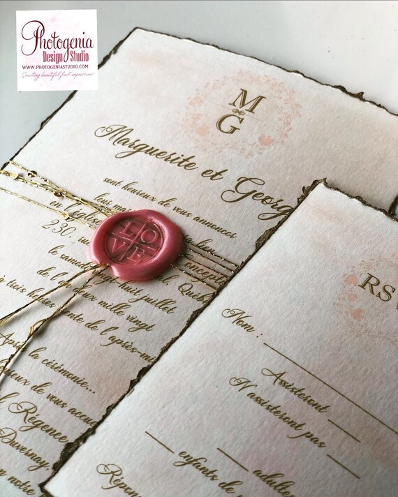 Deckled Edge Wedding Invitation Handmade Invitation Custom | Etsy Canada