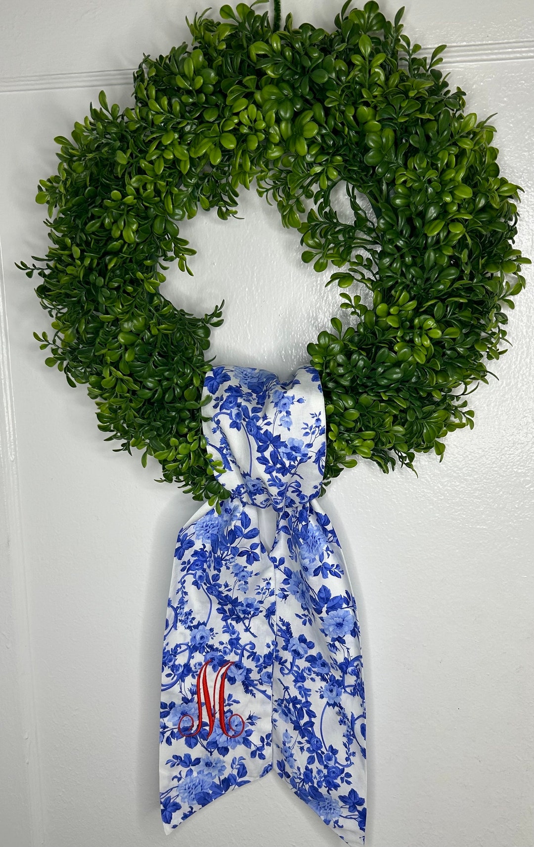 Blue and White Floral Wreath Sash for Front Door, Personalized ...