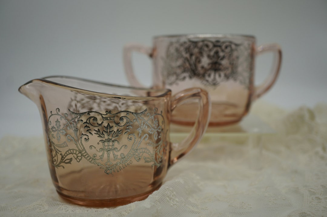 Pink Depression Cream and Sugar With Silver Overlay - Etsy