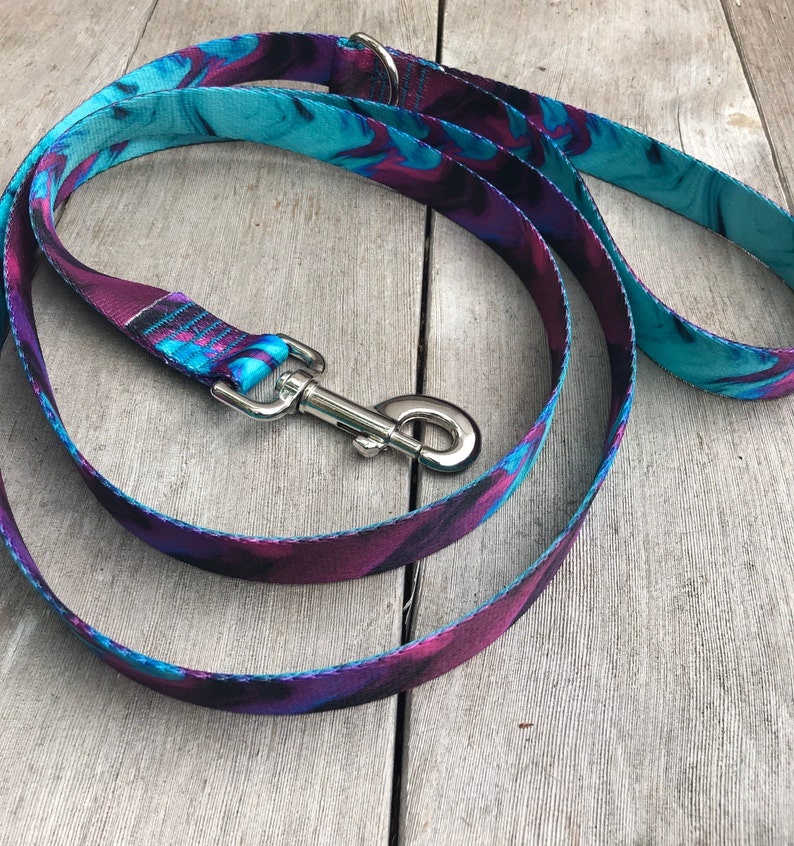 4 Foot or 6 Foot or 8 Foot Dog Leash, Purple and Teal Marbled Dog Leash ...