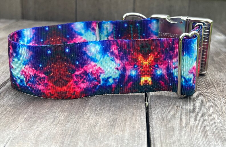 Galaxy Nebula Large Dog Collar, Cosmic Extra Wide Collar, Metal Buckle ...