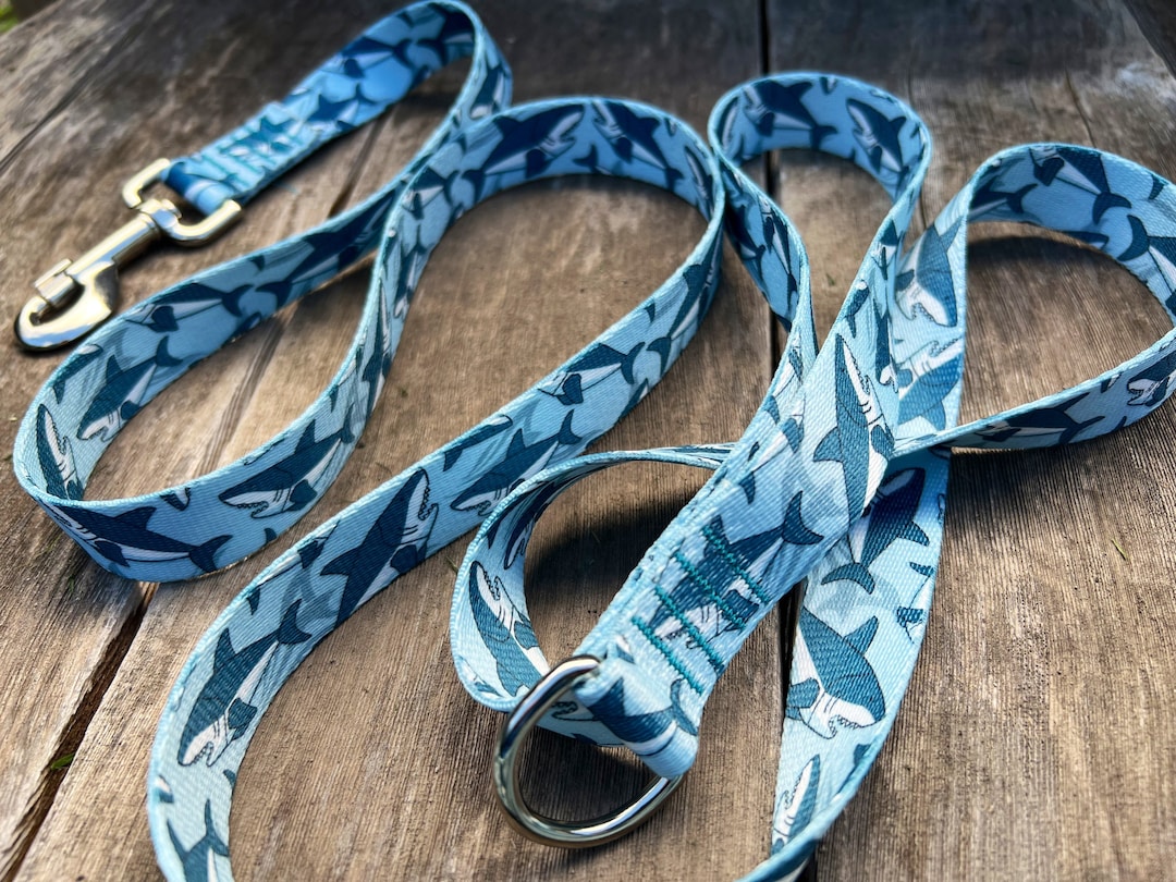 4 Foot or 6 Foot or 8 Foot Dog Leash, Nautical Shark Beach Theme Dog ...