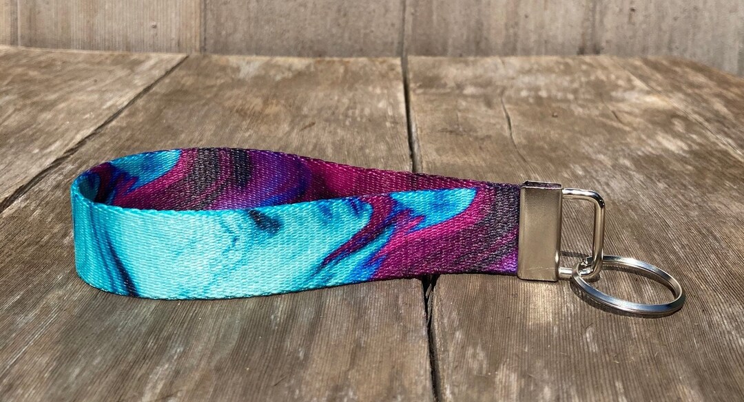 6 Inch Wristlet Purple and Teal Keychain Key Fob 1 Inch Wide Colorful ...