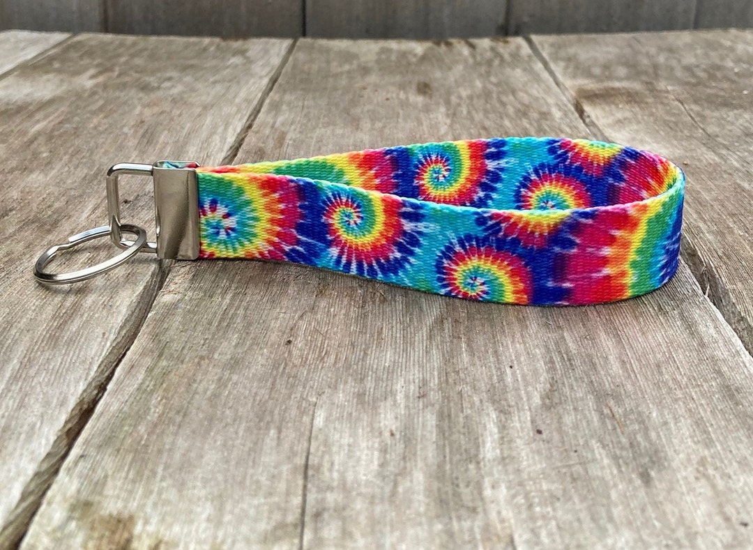 Rainbow Tie Dye Wristlet Keychain: 6 Inch Colorful Key Fob - Etsy