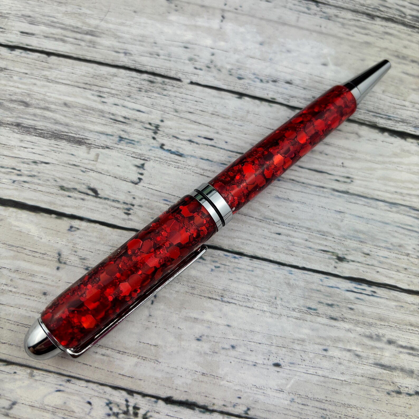 Red Glitter Ballpoint Pen | Personalized Handmade Epoxy Twist Pen - Etsy