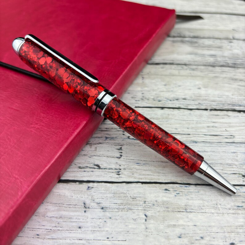 Red Glitter Ballpoint Pen | Personalized Handmade Epoxy Twist Pen - Etsy