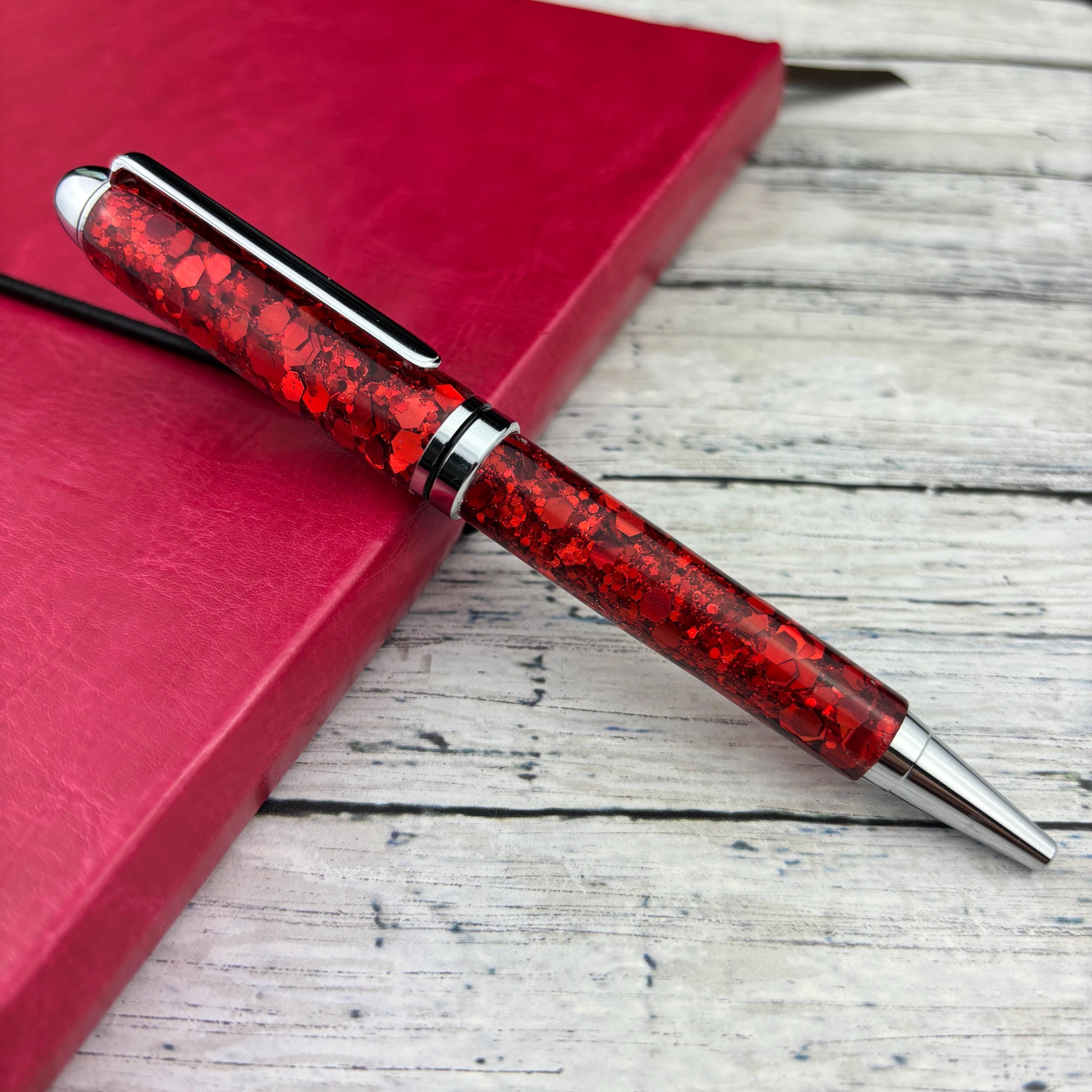 Red Glitter Ballpoint Pen | Personalized Handmade Epoxy Twist Pen - Etsy
