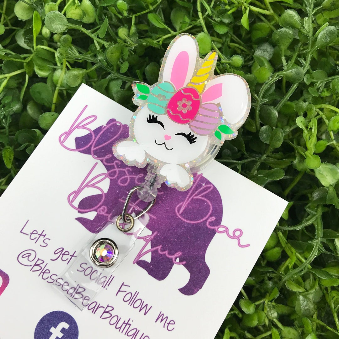 Bunny Unicorn Badge Reel | Easter Badge Holder | Work ID Holder | Nurse ...