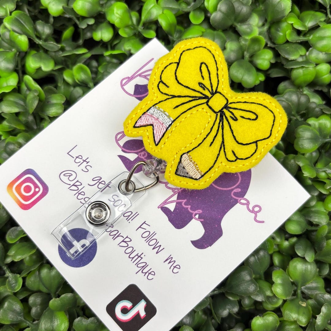 Pencil Bow Coquette Badge Reel | Teacher Badge Holder - Etsy