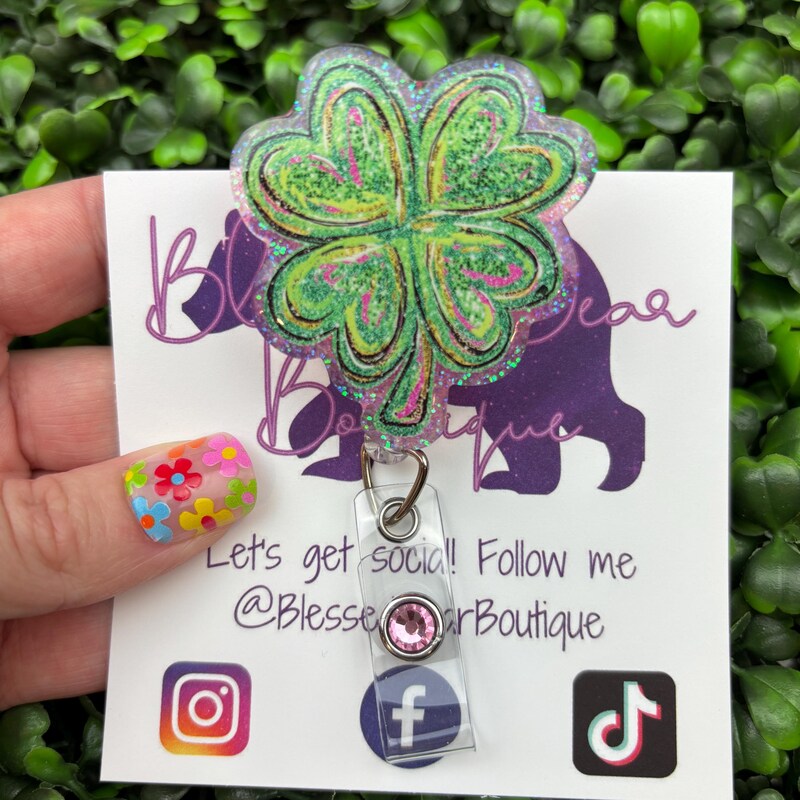 Glitter Clover Badge Reel - Etsy