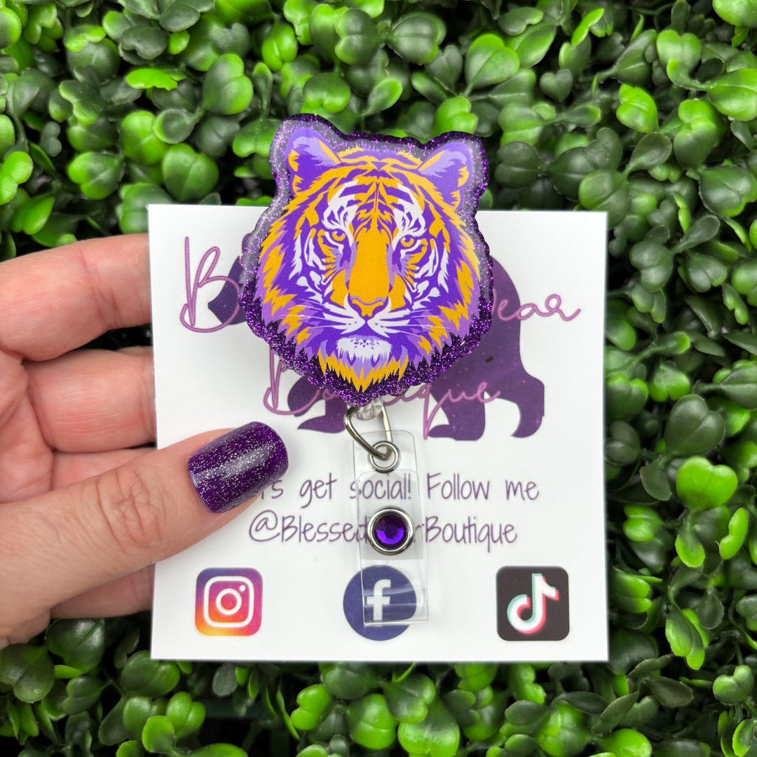 Tiger Badge Reel | Purple & Gold Team Spirit Retractable ID | Nurse ...
