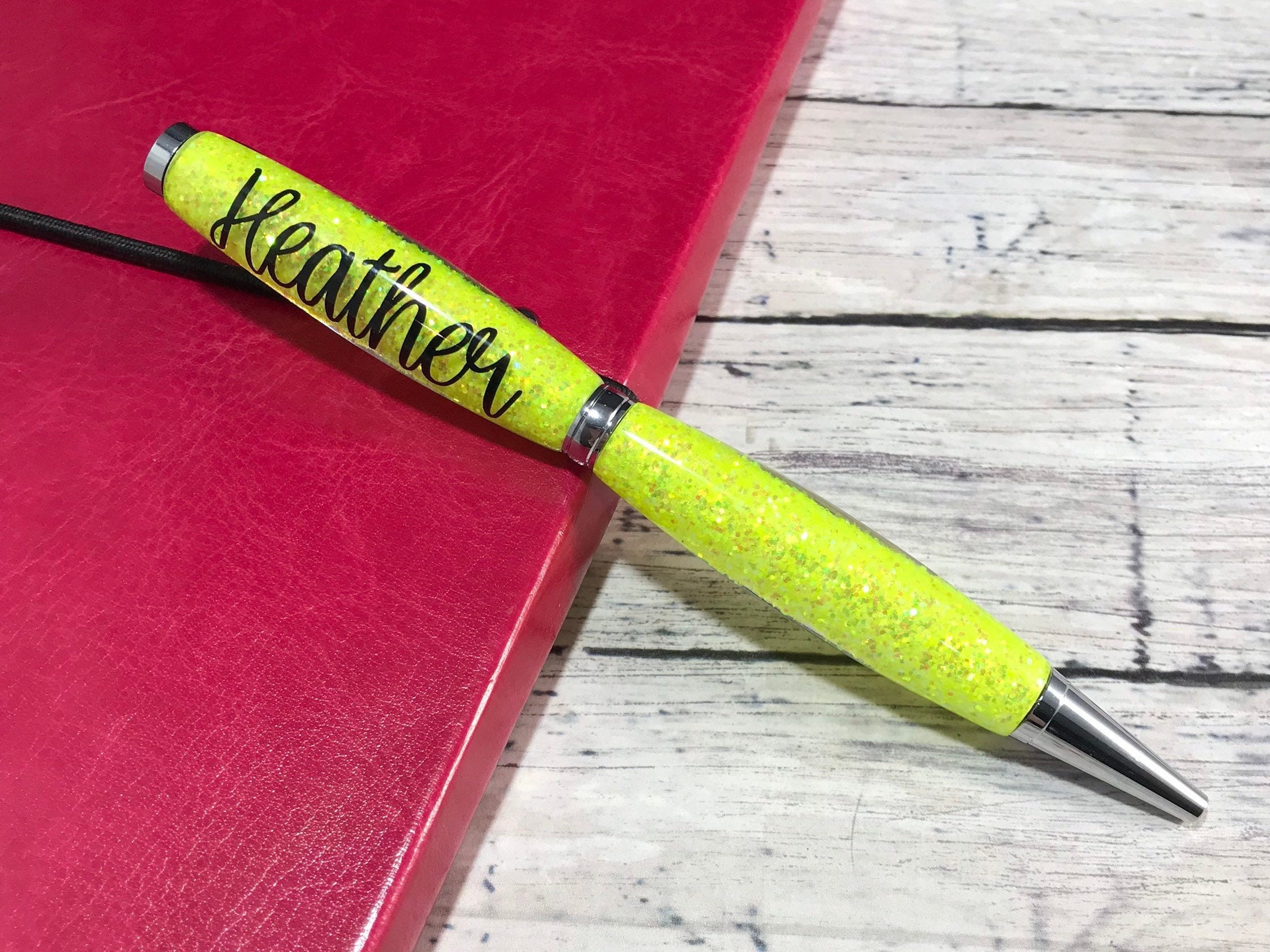 Neon Yellow Glitter Ballpoint Pen Custom Personalized | Etsy