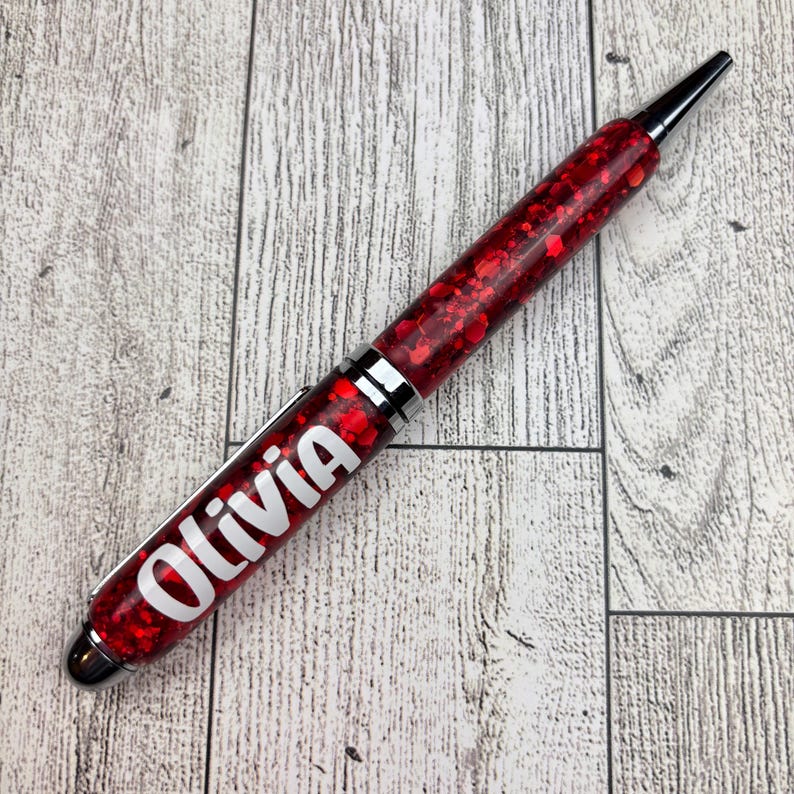 Red Glitter Ballpoint Pen | Personalized Handmade Epoxy Twist Pen - Etsy