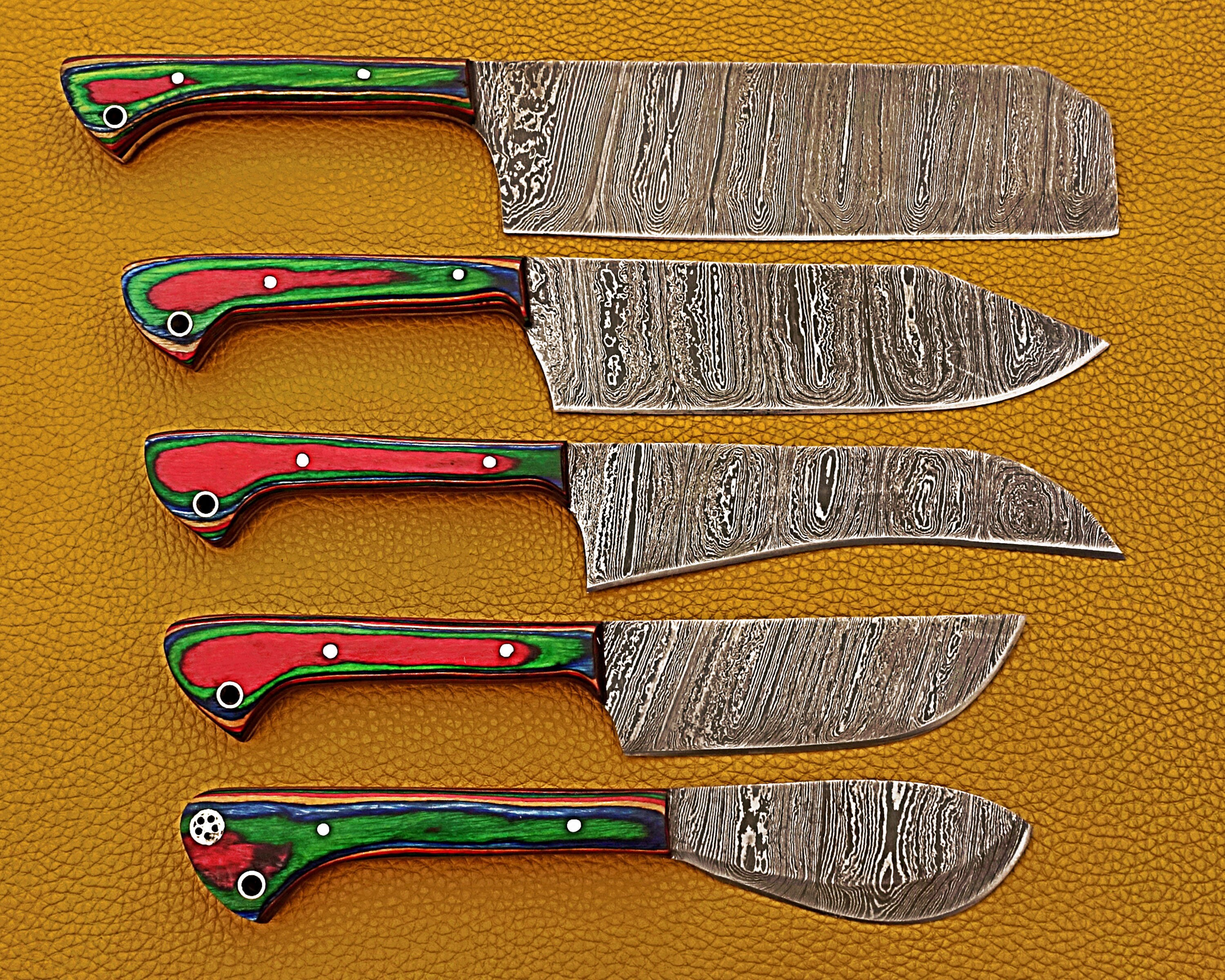 Smart & Sharp Custom Handmade Damascus Chef Knives Set/kitchen Knives 5 ...