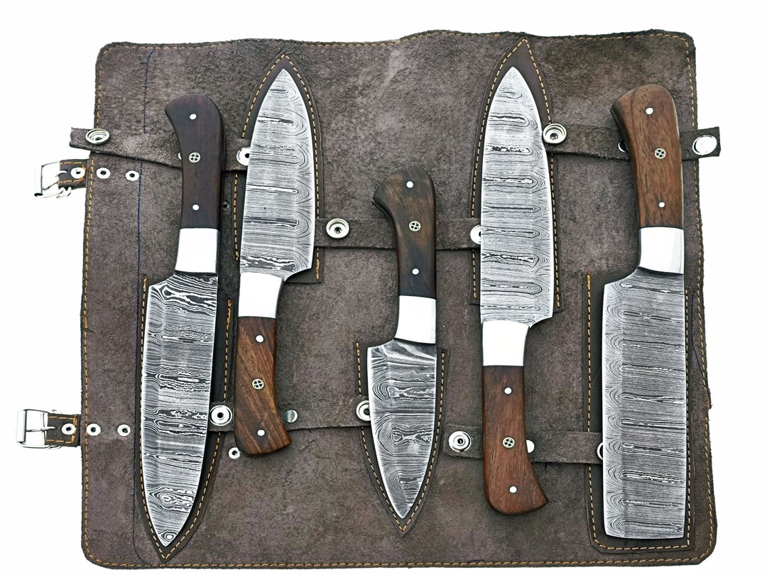 Smart & Sharp Custom Handmade Damascus Chef Knives Set/kitchen Knives 5 ...