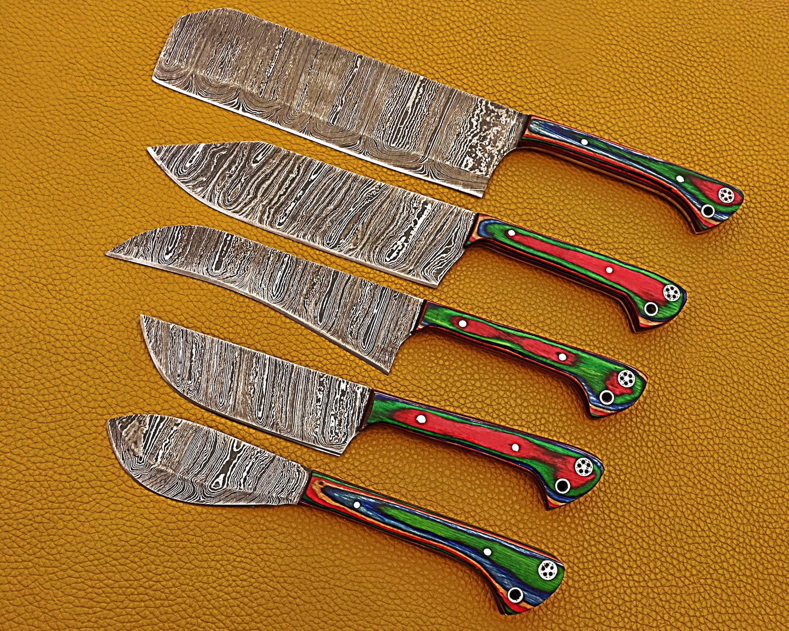 Smart & Sharp Custom Handmade Damascus Chef Knives Set/kitchen Knives 5 ...