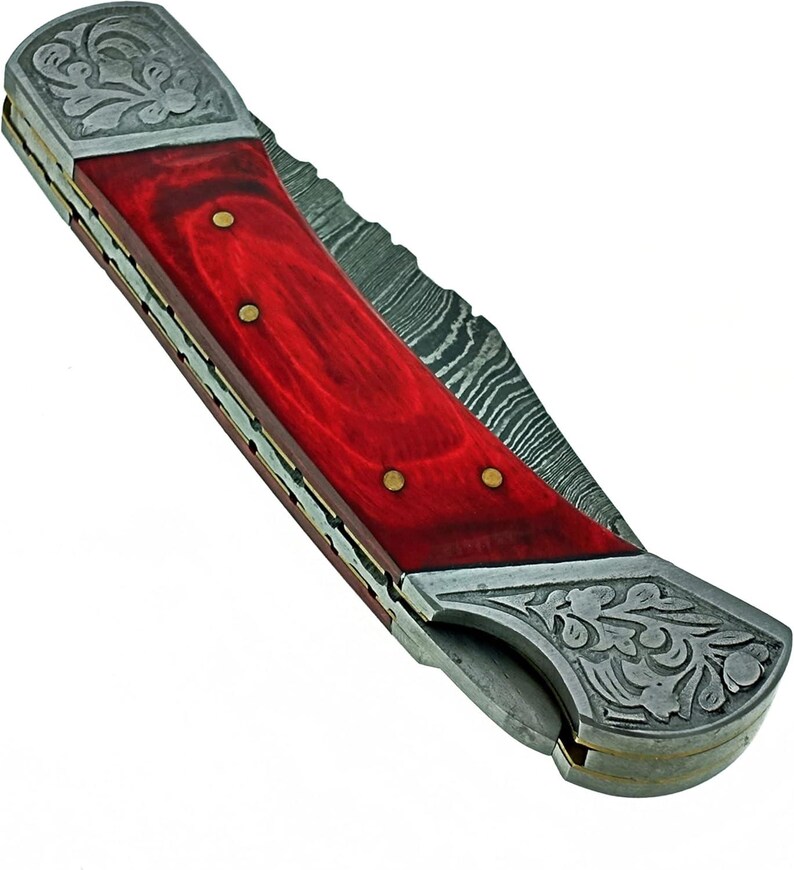 Smart & Sharp Custom Handmade Damascus Steel Pocket Knife AR-17429 (red ...