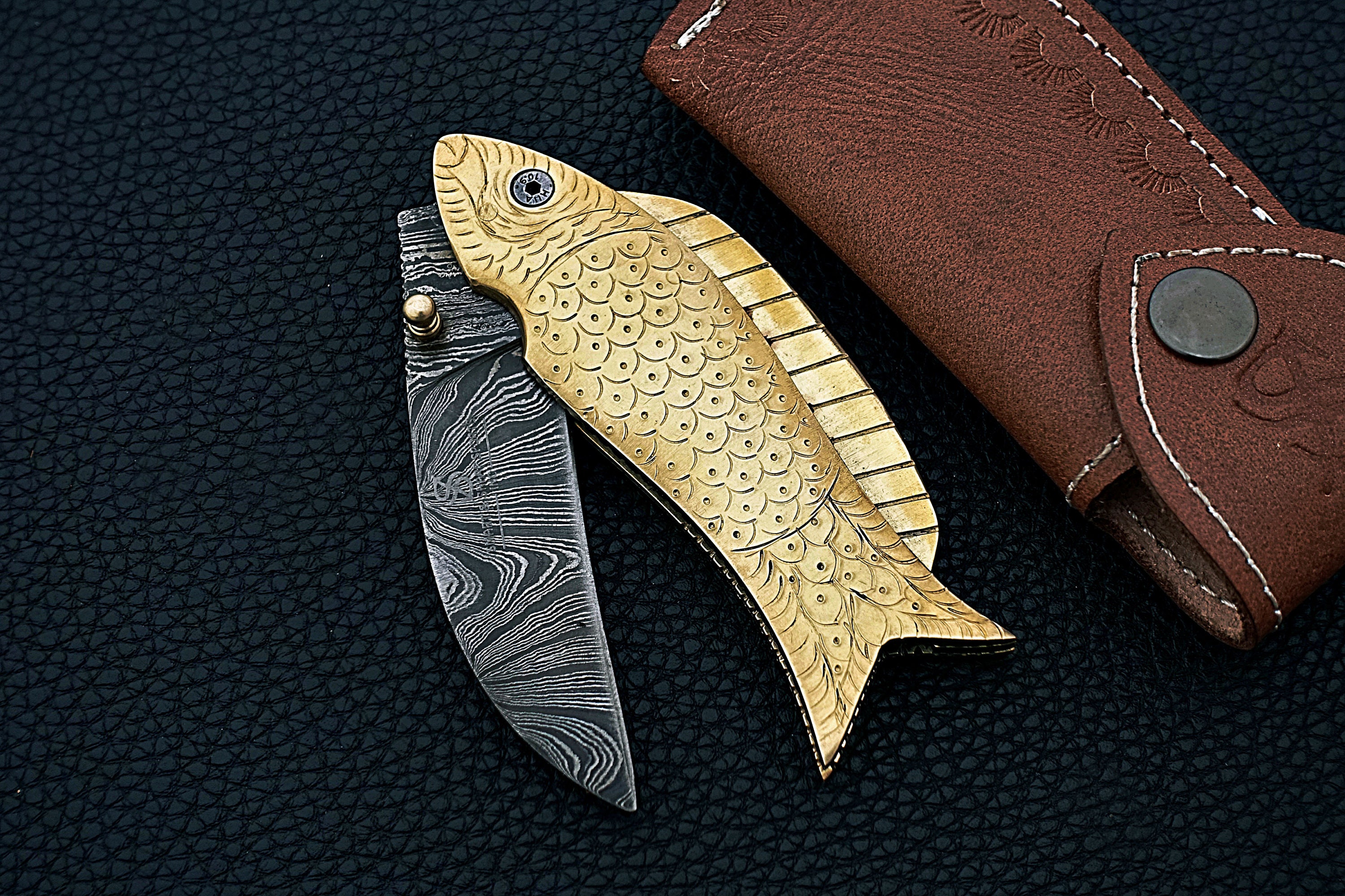 Custom Handmade Damascus Steel Fish Knife/folding Knife/pocket Knife SS ...
