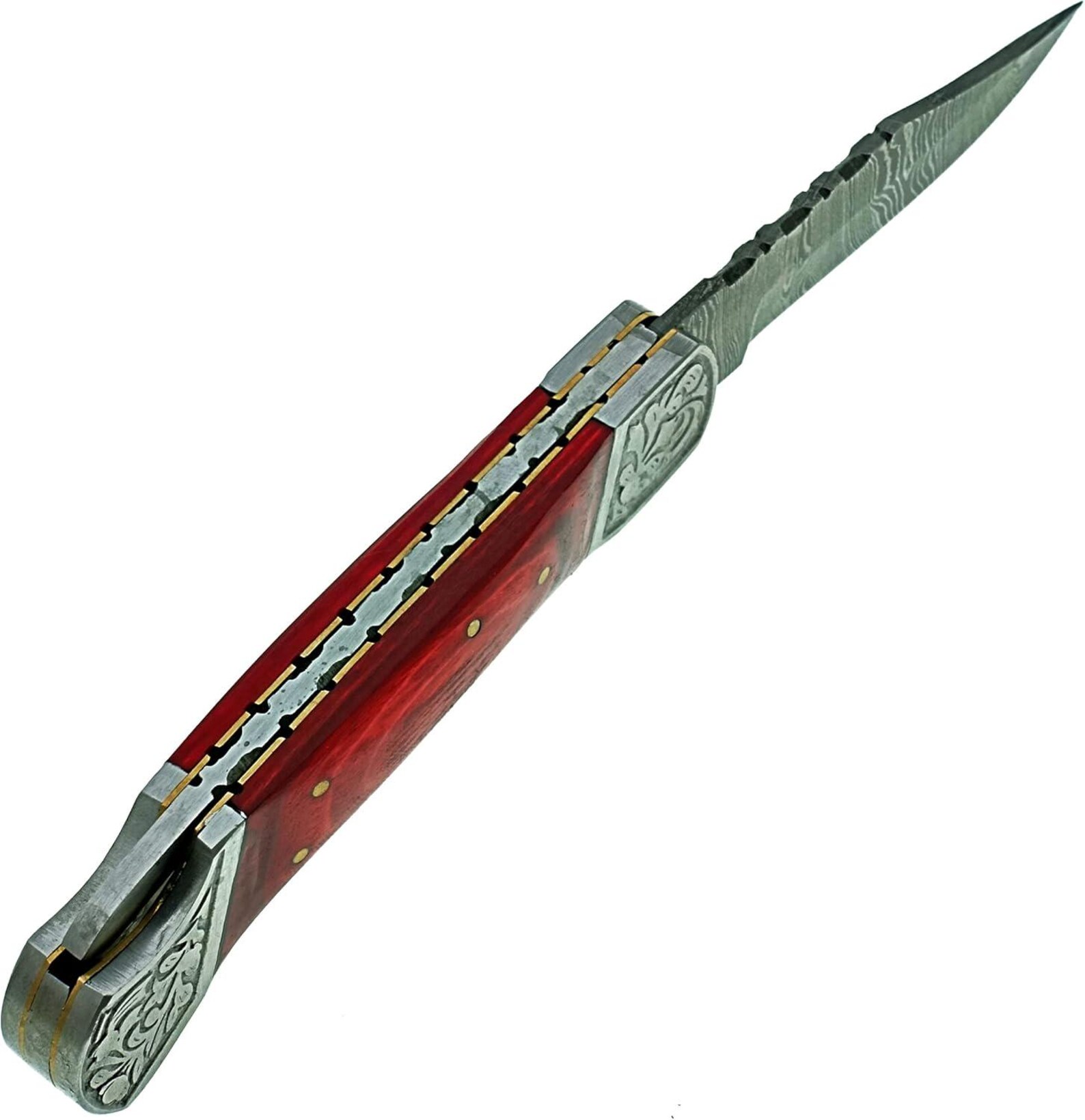 Smart & Sharp Custom Handmade Damascus Steel Pocket Knife AR-17429 (red ...
