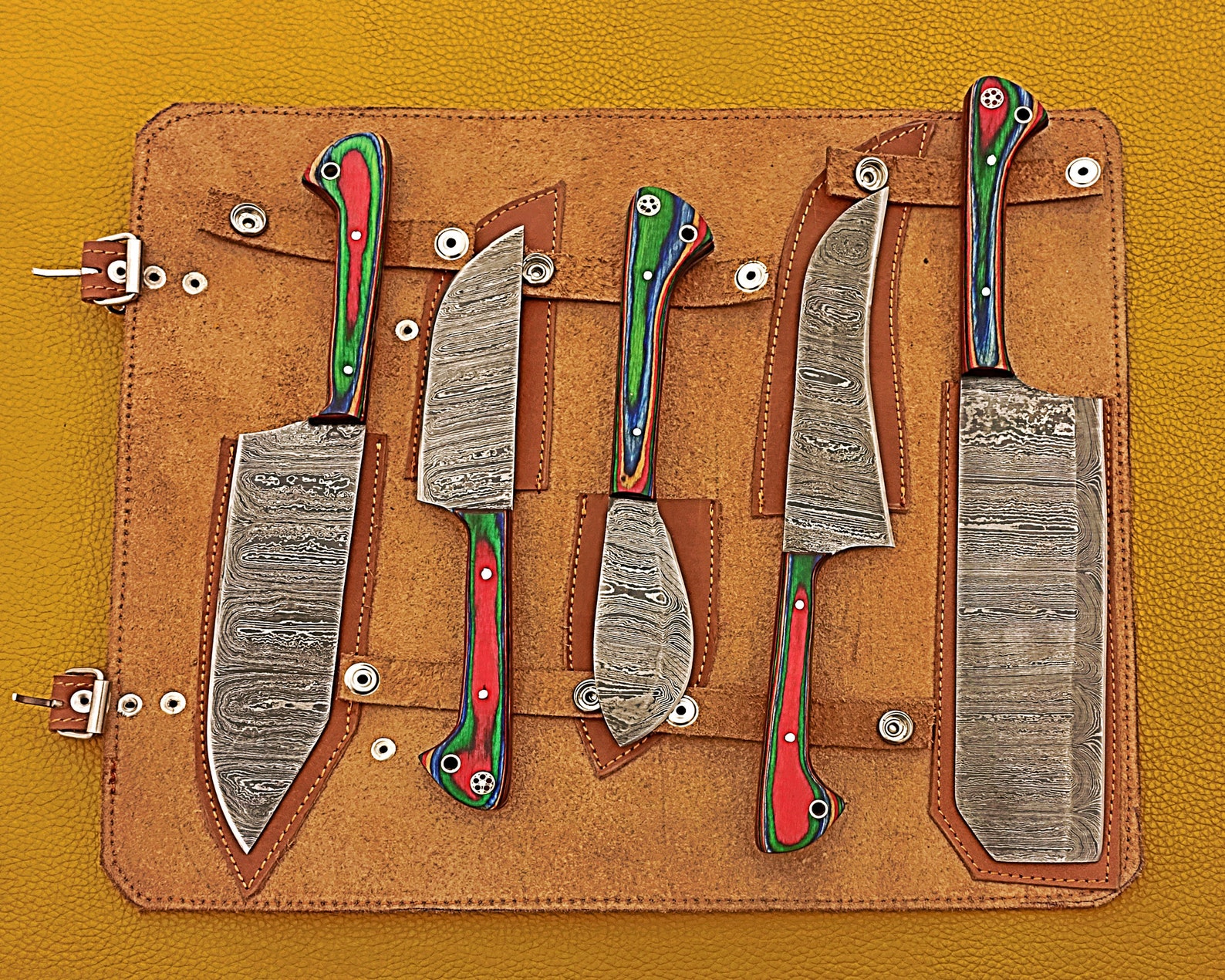 Smart & Sharp Custom Handmade Damascus Chef Knives Set/kitchen Knives 5 ...