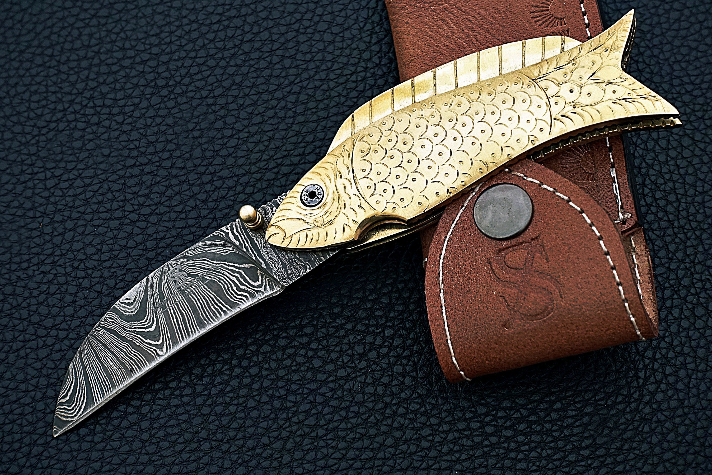 Custom Handmade Damascus Steel Fish Knife/folding Knife/pocket Knife SS ...