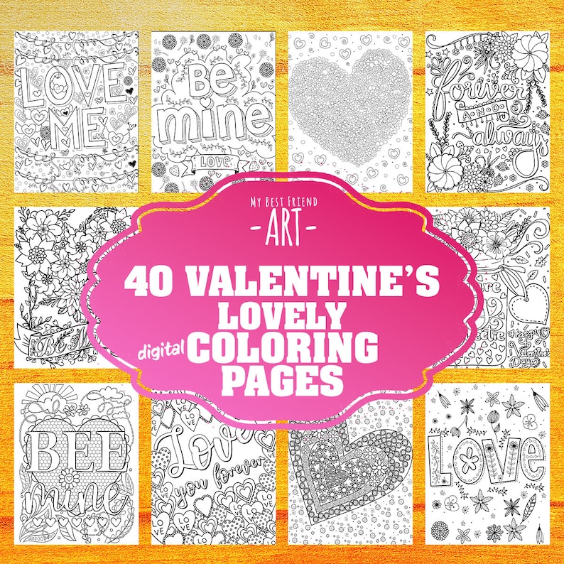 40 !digital! Lovely Valentine's Day Coloring Pages, Printable Mindset ...