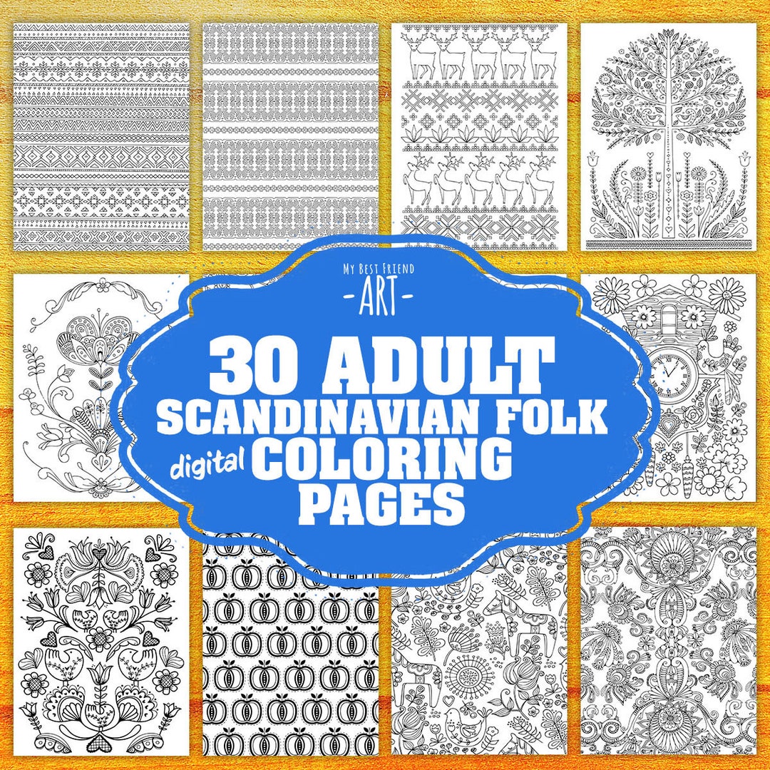30 Scandinavian Folk Printable Coloring Pages PDF – Instant Download ...
