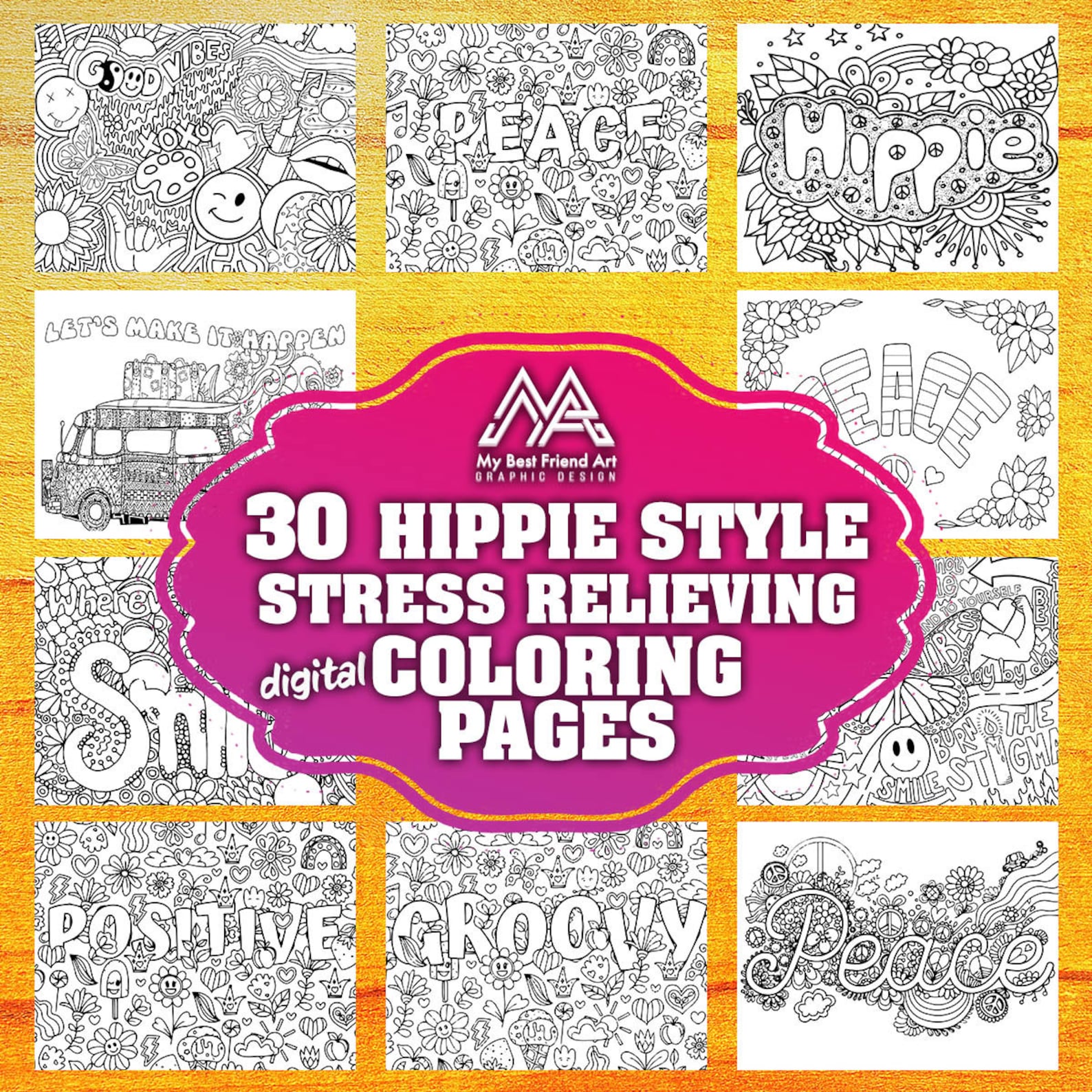 30 !digital! Adult Hippie Vibes Coloring Pages, Printable Mindset ...