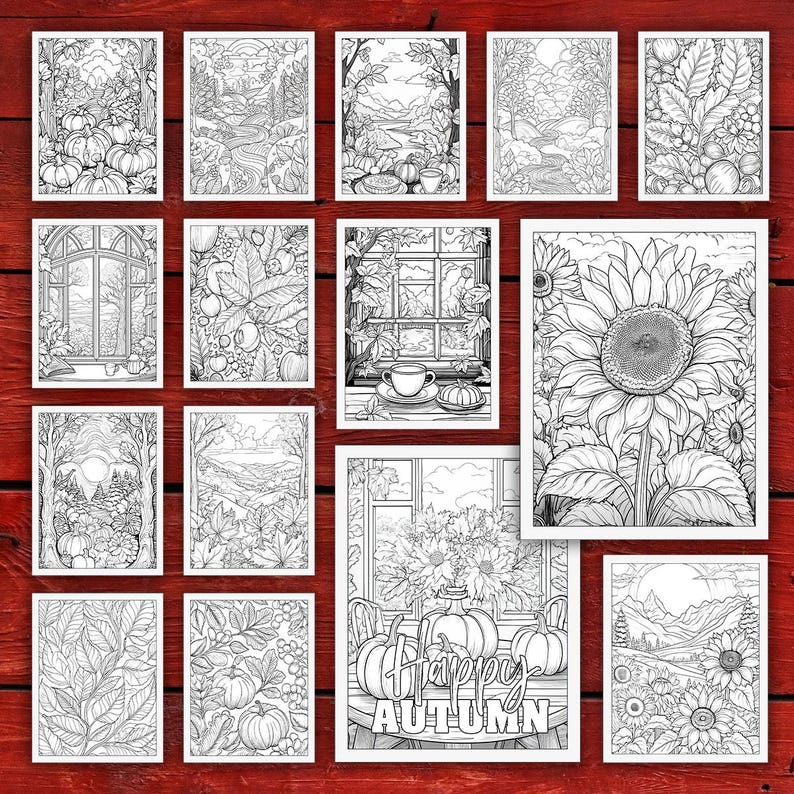 41 Autumn Themed Coloring Pages - Instant Download, Fall Leaves ...