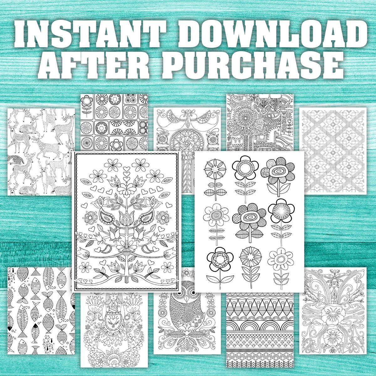 40 digital Adult Scandinavian Folk Coloring Pages, Printable Mindset ...