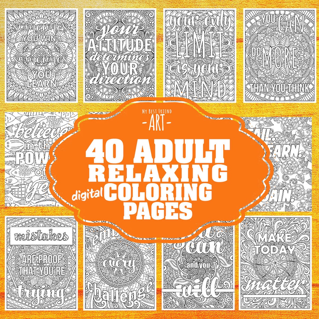 40 !digital! Adult Relaxing Coloring Pages, Printable Mindset Resources ...