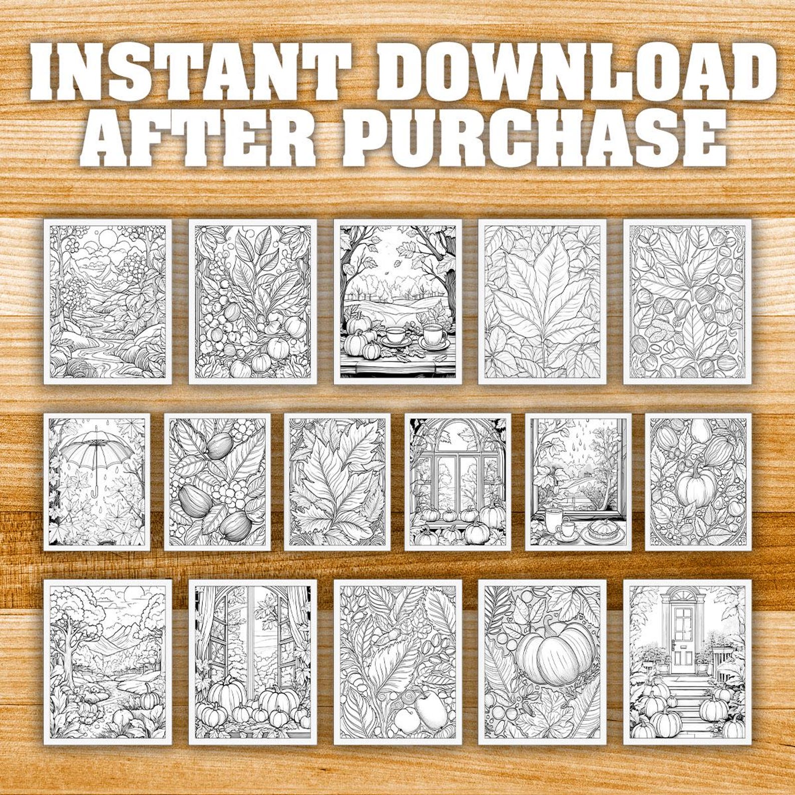 41 Autumn Themed Coloring Pages - Instant Download, Fall Leaves ...