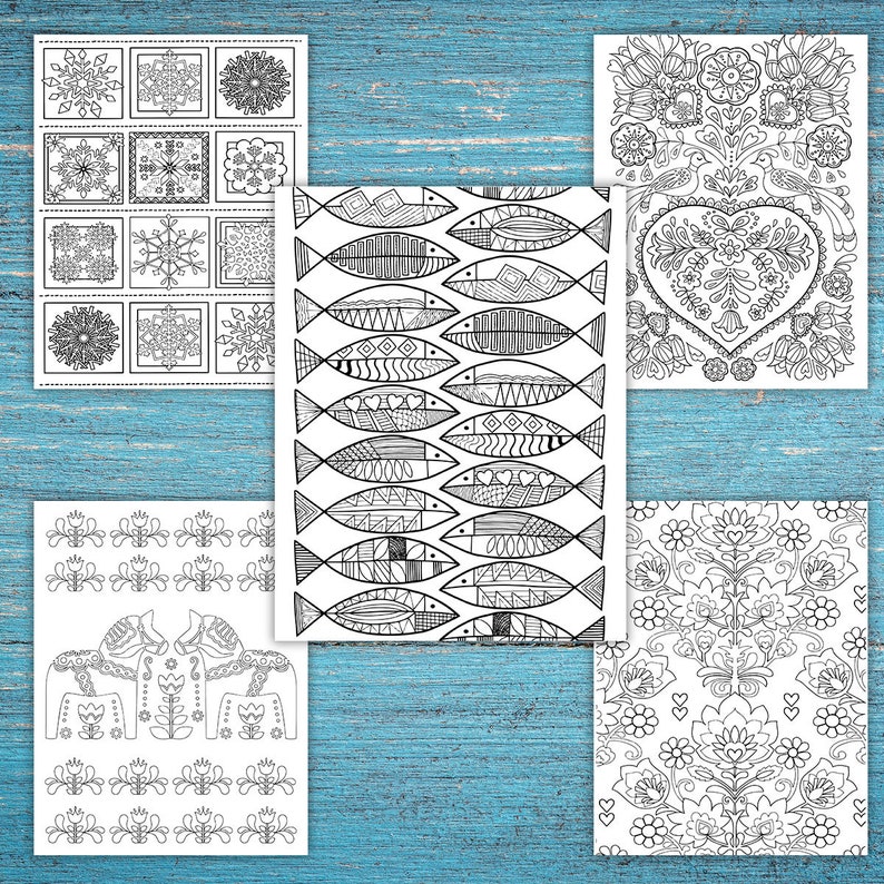 40 !digital! Adult Scandinavian Folk Coloring Pages, Printable Mindset ...