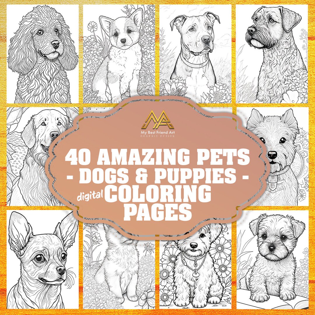 40 !digital! Cute Pets - Dogs & Puppies Coloring Pages, Printable ...