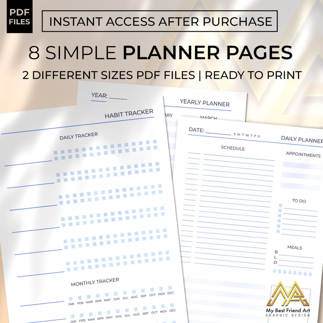 DIGITAL 8 Simple Printable Planner Personal Goals Habit Daily Monthly ...
